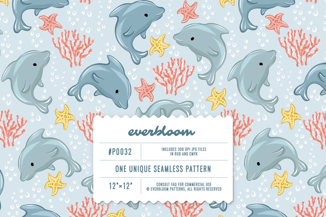 Cute Dolphins Seamless Pattern, Commercial Use, Repeat Pattern Jpg ...