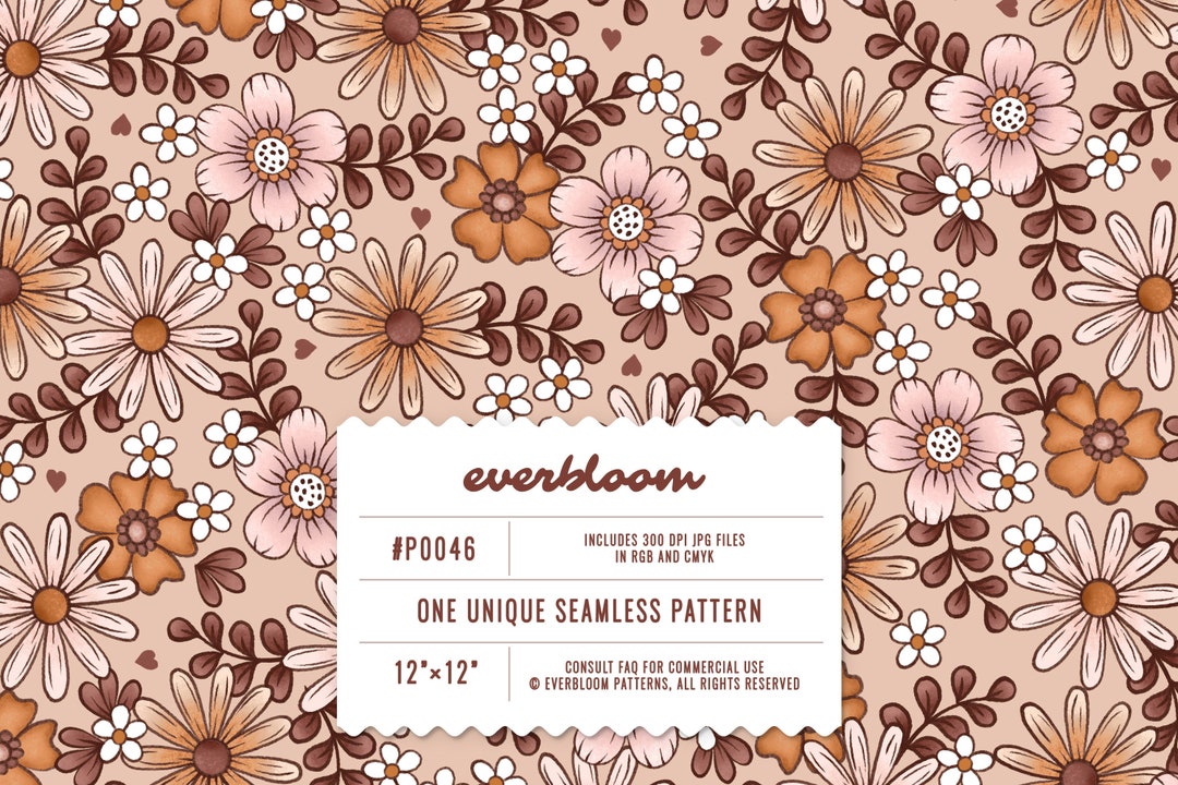 Boho Floral Seamless Pattern for Commercial Use, Repeat Pattern Jpg ...