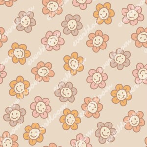 Retro Smiley Flowers Seamless Pattern for Commercial Use, Repeat ...