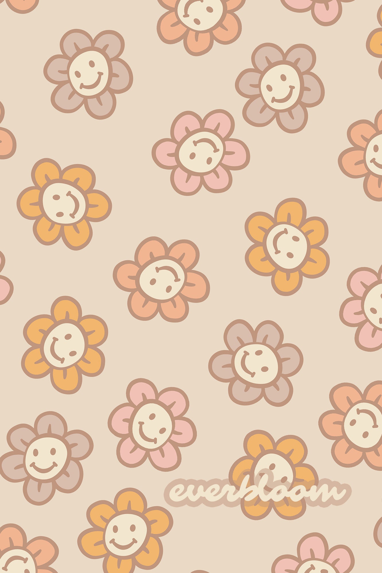 Retro Smiley Flowers Seamless Pattern for Commercial Use - Etsy