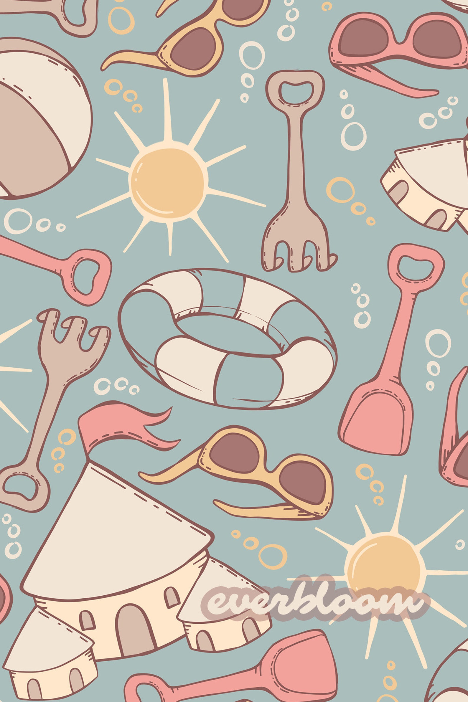 Retro Beach Seamless Pattern for Commercial Use, Repeat Pattern Jpg ...