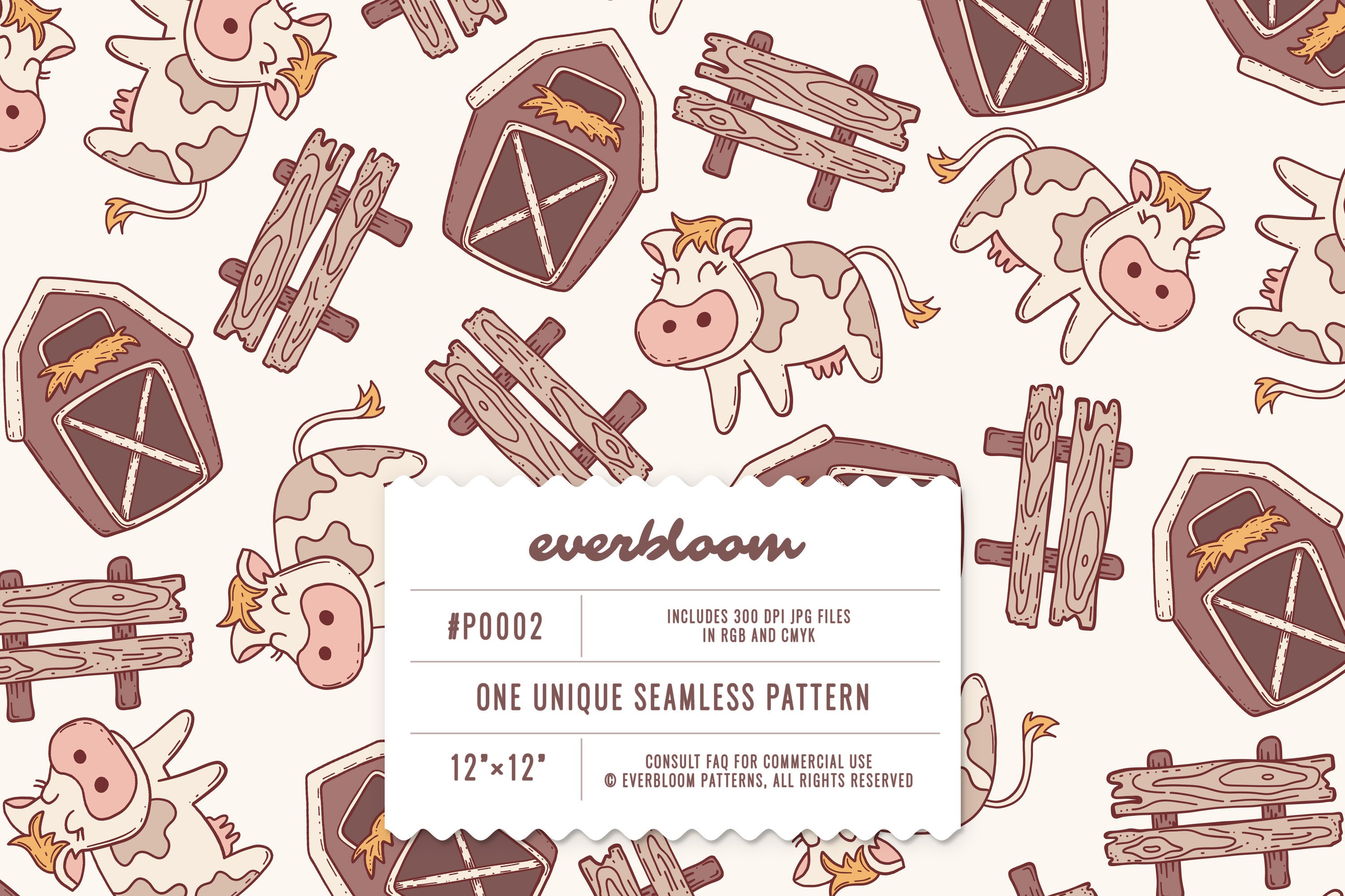Farm Seamless Pattern for Commercial Use, Repeat Pattern Jpg, Farm Cow ...