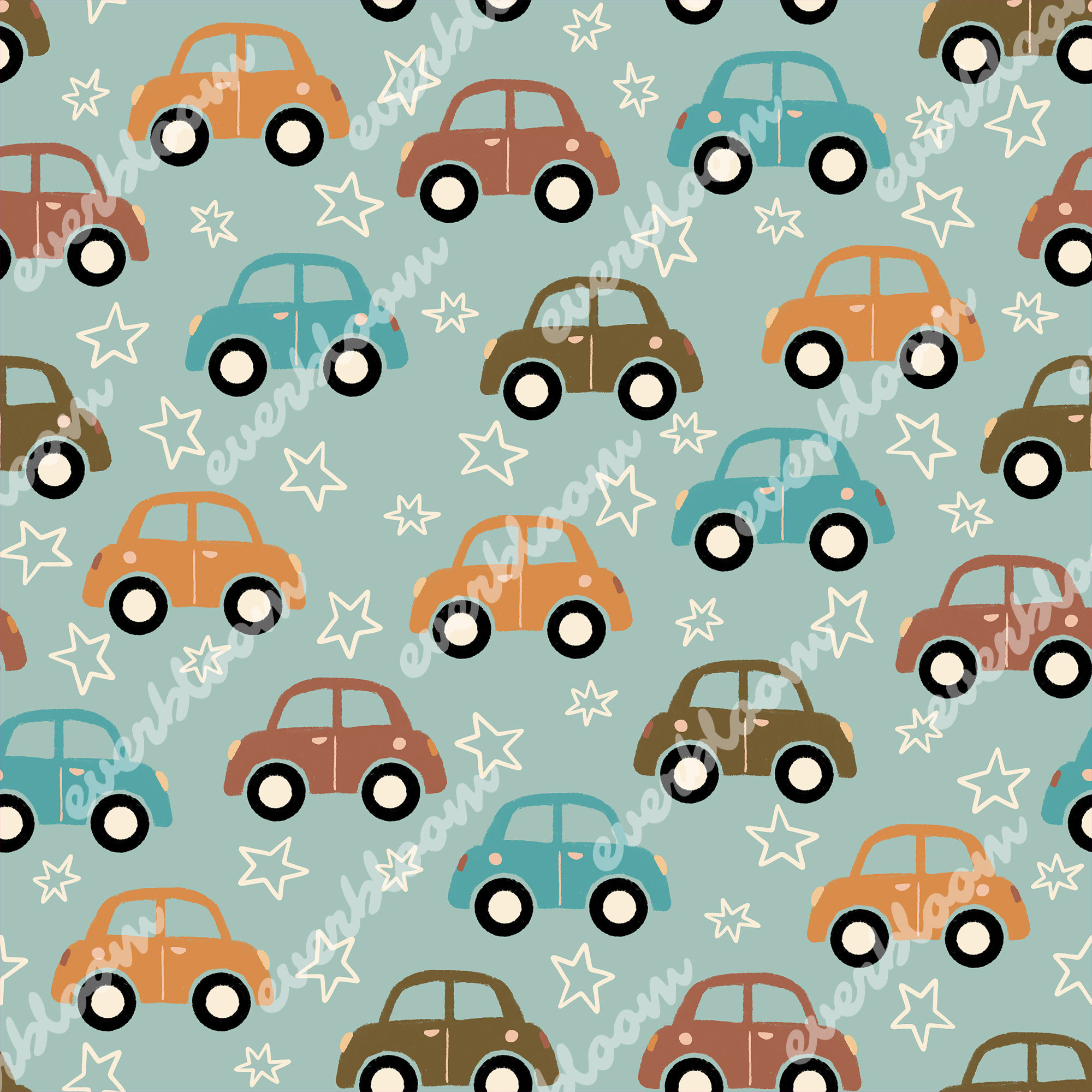 Cars Seamless Pattern for Commercial Use, Repeat Pattern Jpg, Cute Cars ...
