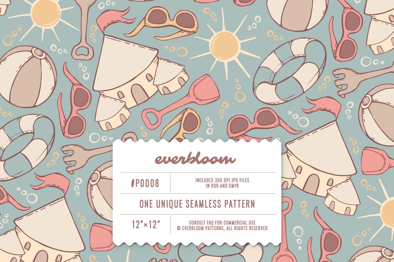 Retro Beach Seamless Pattern for Commercial Use, Repeat Pattern Jpg ...