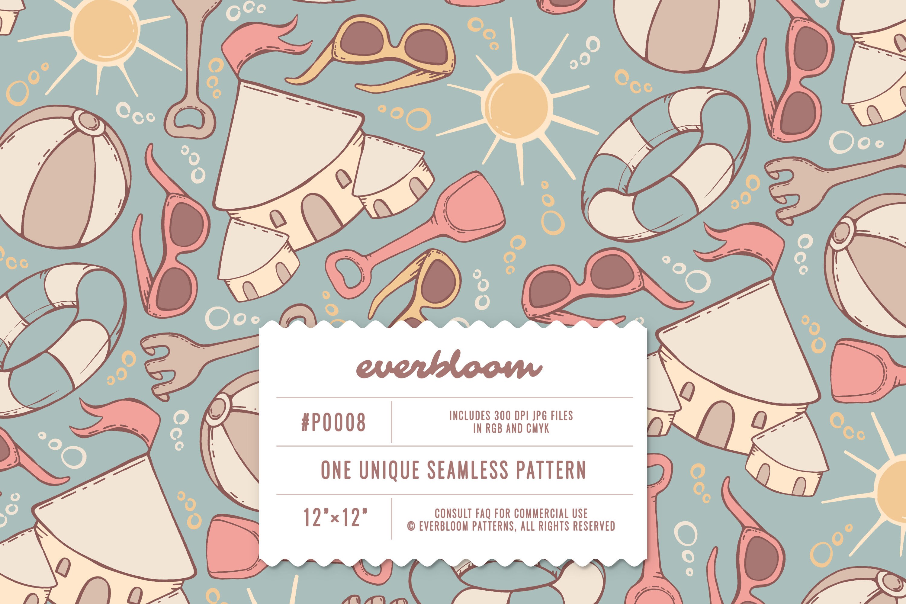 Retro Beach Seamless Pattern for Commercial Use, Repeat Pattern Jpg ...