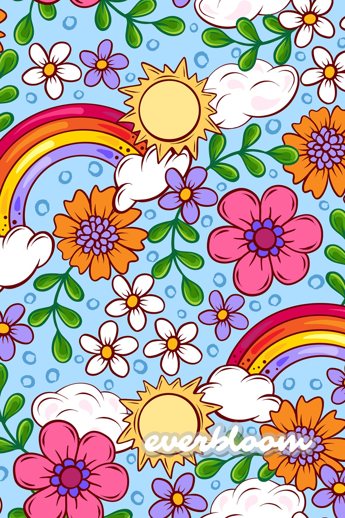 Rainbow Floral Seamless Pattern for Commercial Use Surface - Etsy