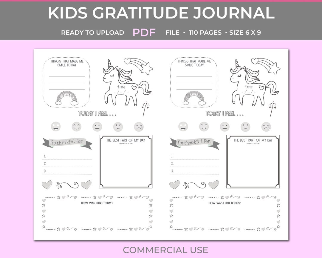 Daily Gratitude Journal for Kids, Cute Unicorn Design, Kdp Interior ...
