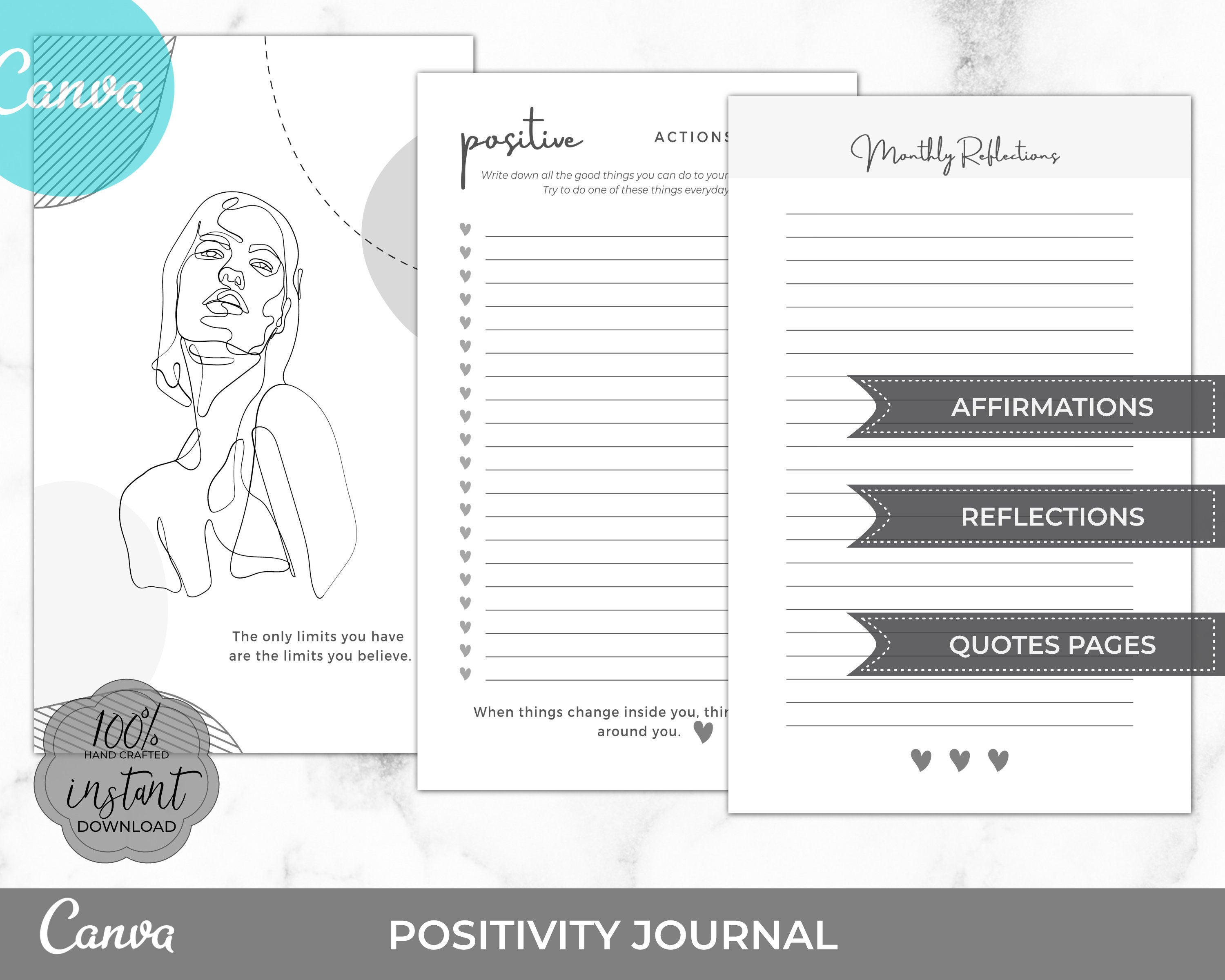 Positive Affirmations Workbook, Positivity Journal KDP, Canva Template ...