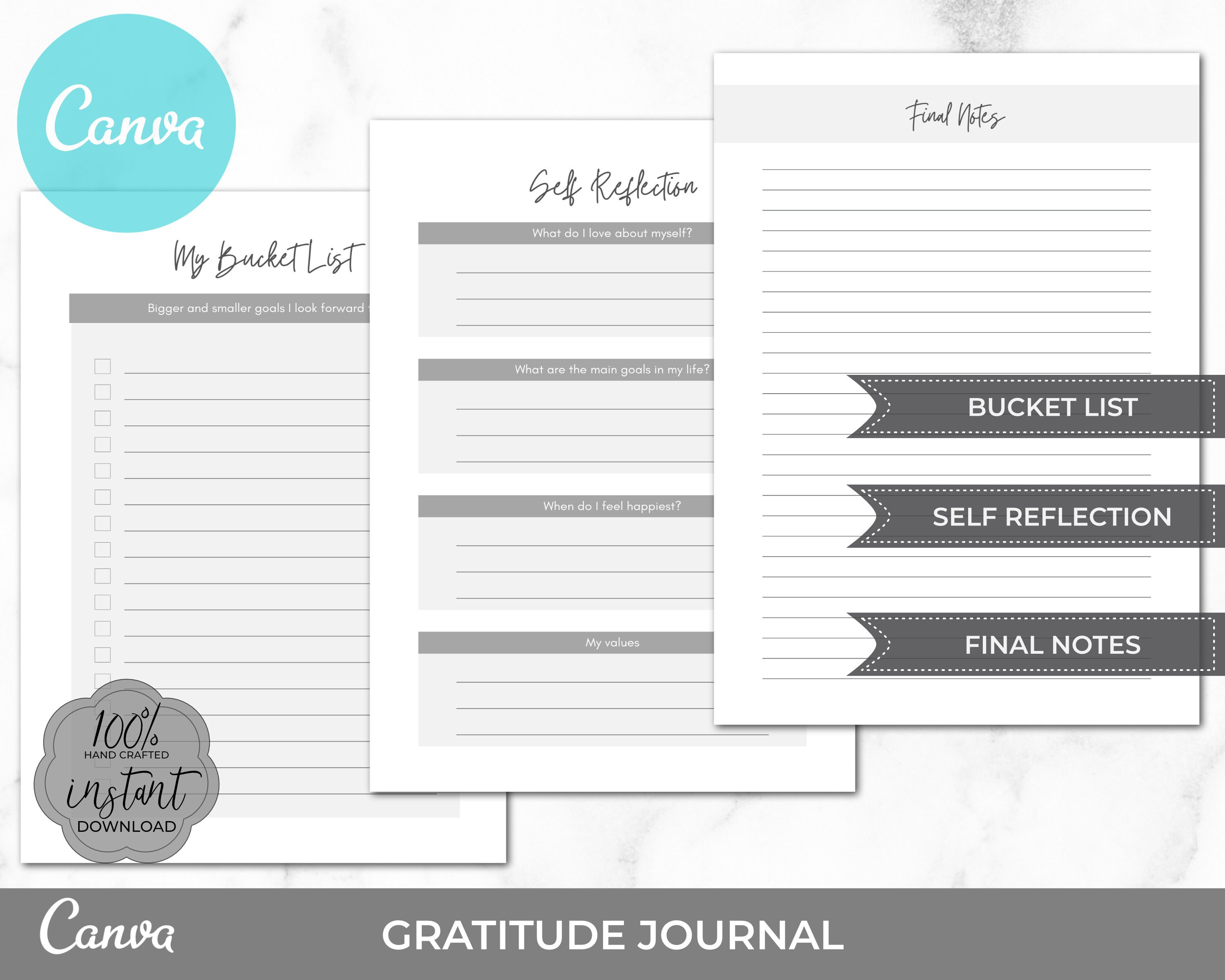 Daily Gratitude Journal, Editable Canva Template, 90 Days of Gratitude ...