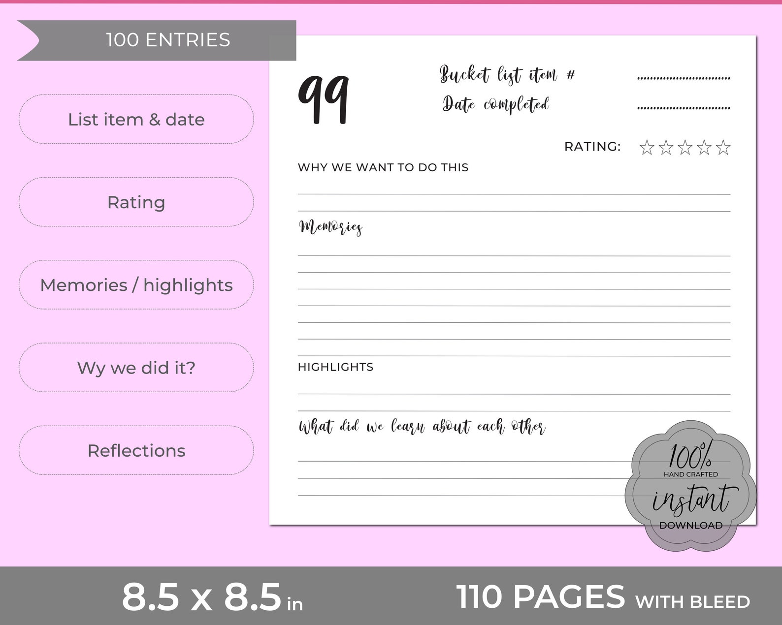 Bucket List Journal, KDP Interior Template, 8.5x8.5 Inches With Bleed ...