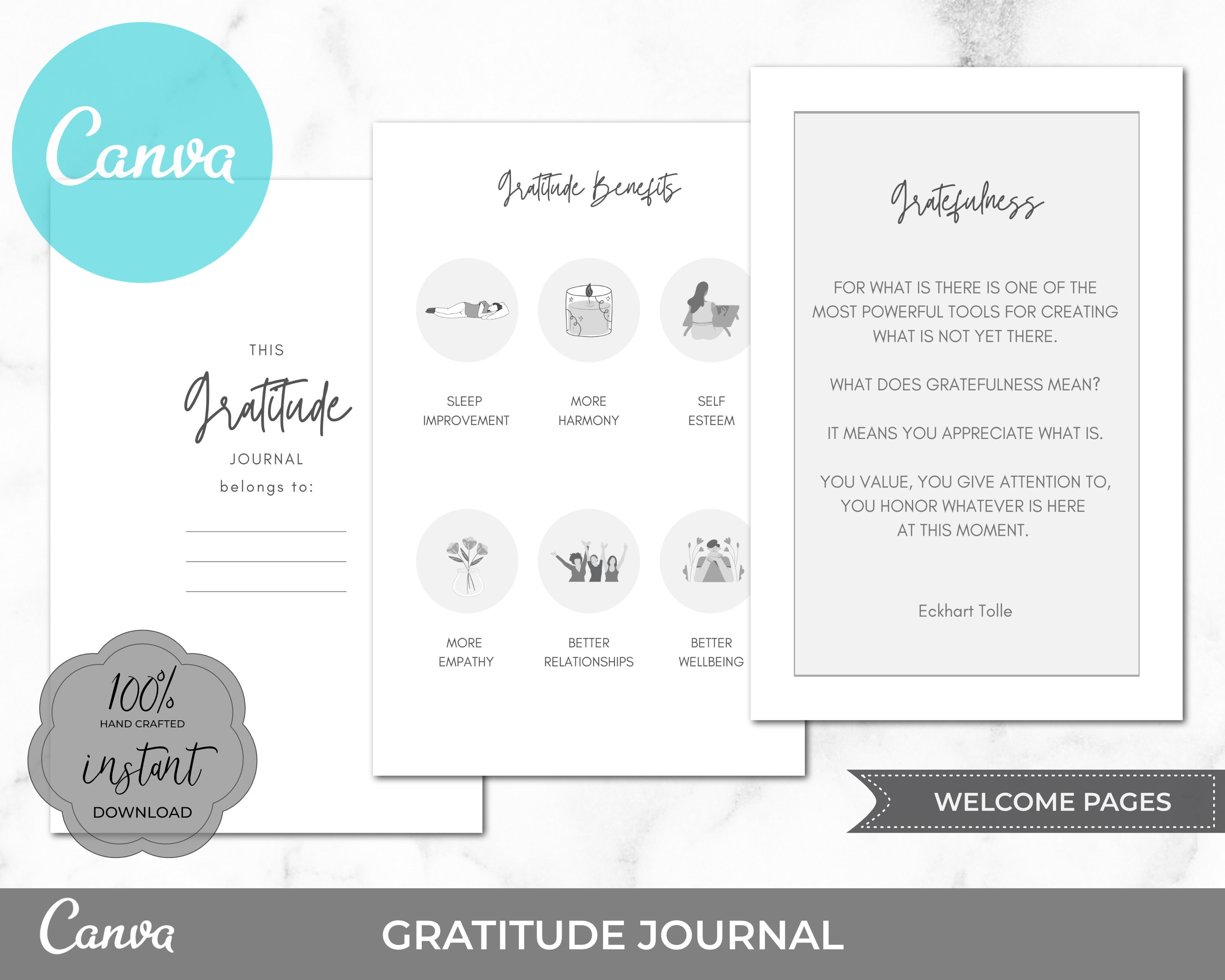 Daily Gratitude Journal, Editable Canva Template, 90 Days of Gratitude ...