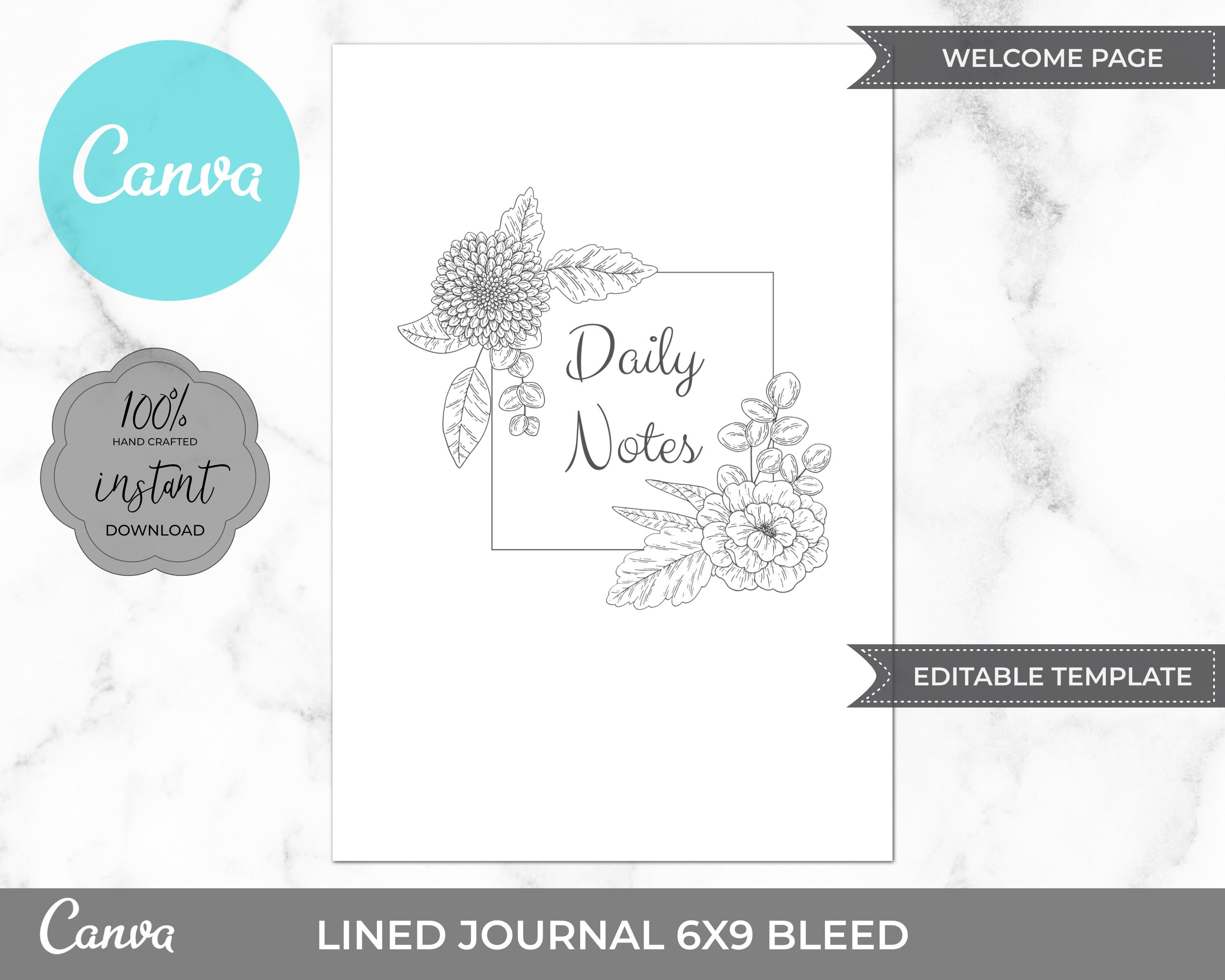 Floral Lined Journal, Canva Template, Editable KDP Interior, Daily ...
