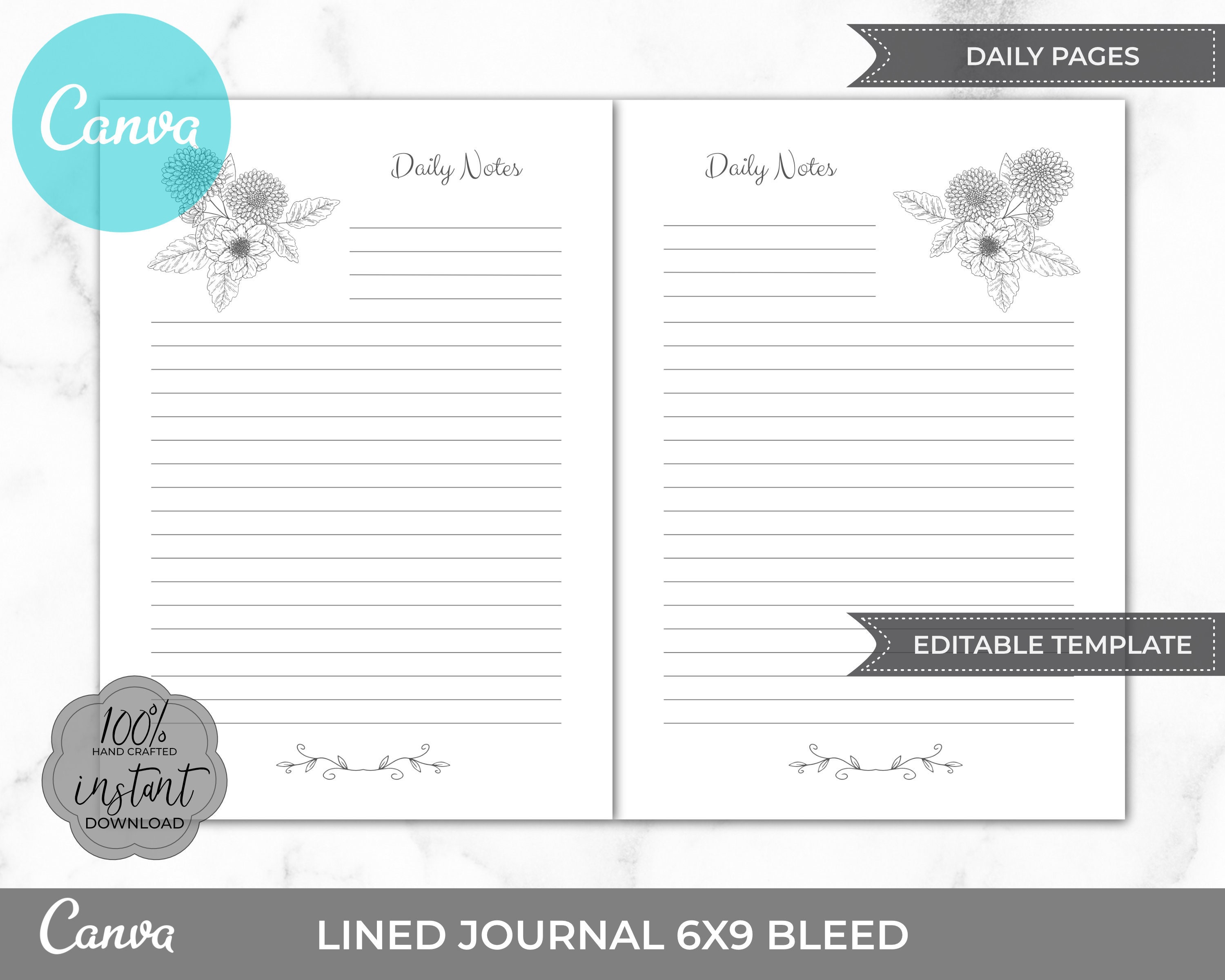 Floral Lined Journal, Canva Template, Editable KDP Interior, Daily ...