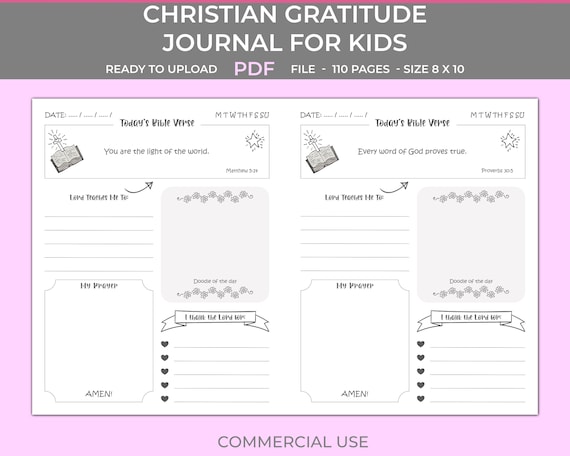Christian Gratitude Journal for Kids Prayer Journal for Kids | Etsy
