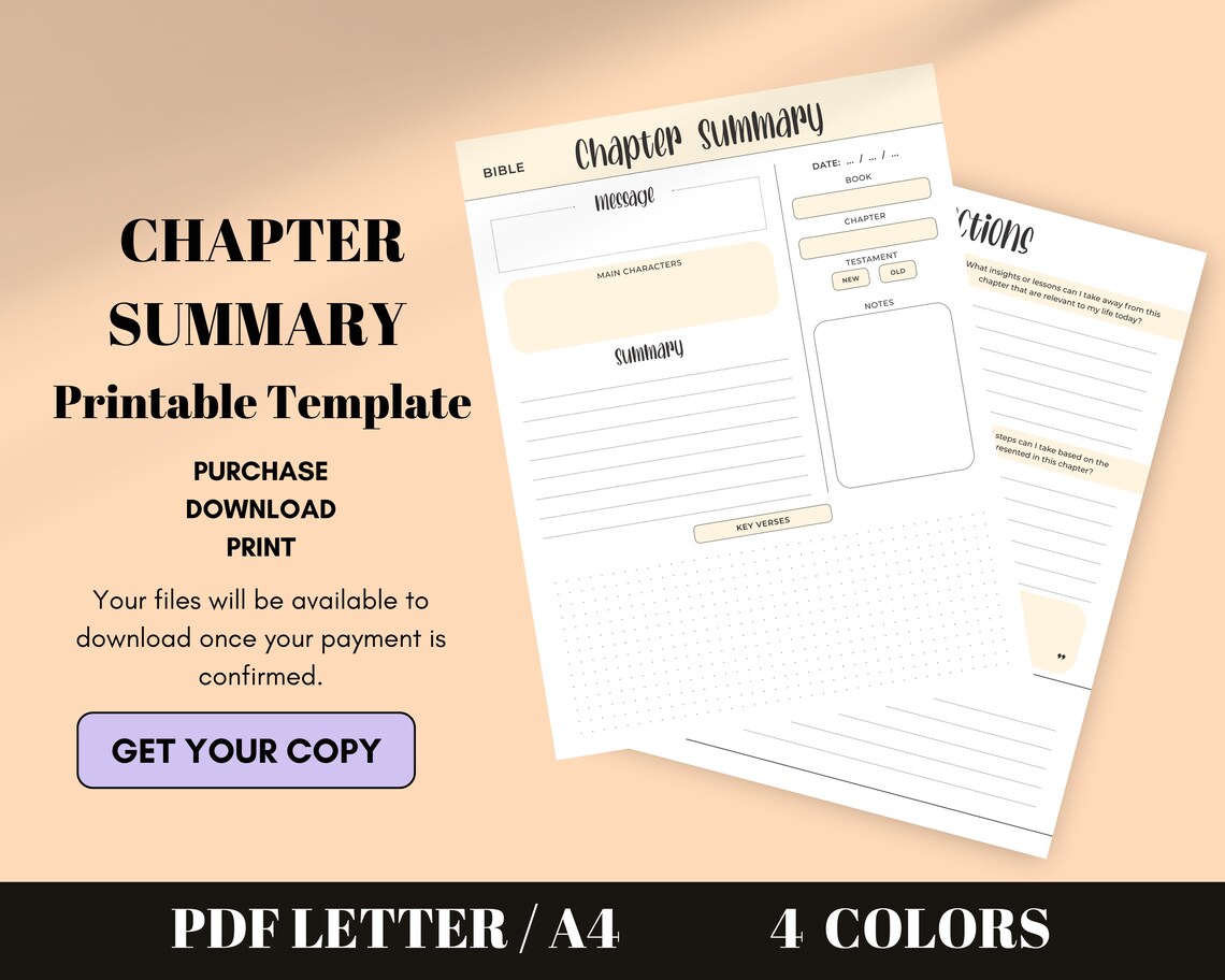 Bible Chapter Summary Printable Template, Bible Chapter Study Journal ...