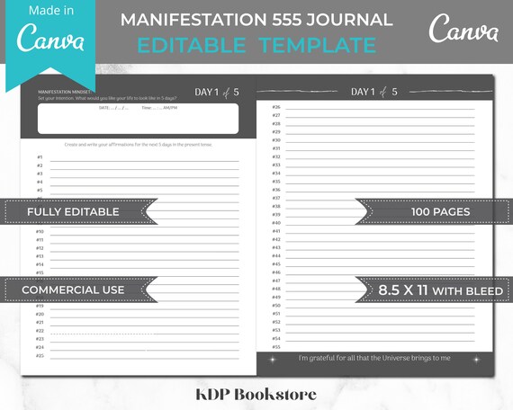 NEW Manifestation 555 Journal Template Editable Canva | Etsy