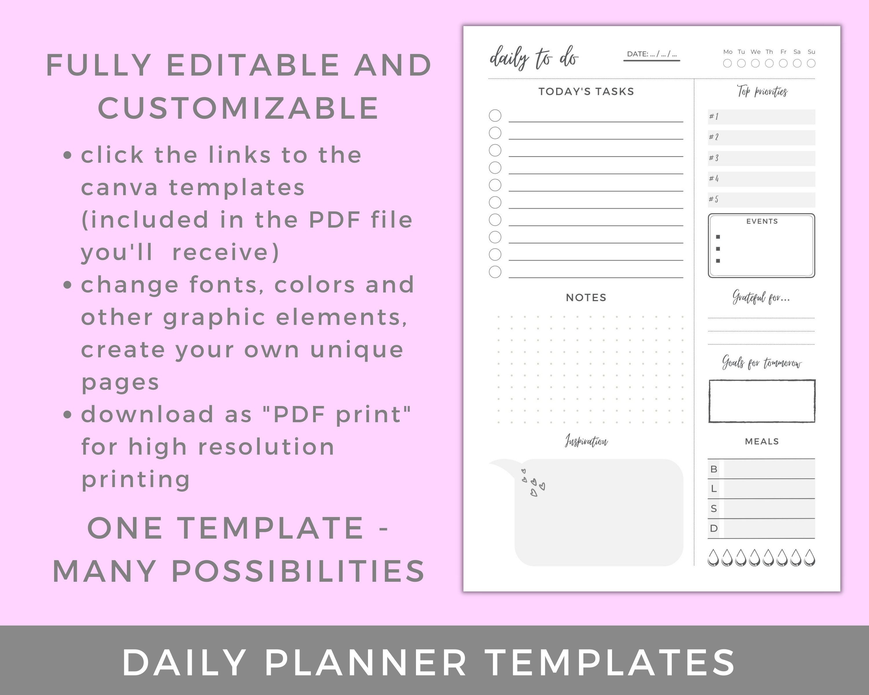 Daily Agenda, Editable Canva Templates, 6x9 and 8.5x11, Incl. Ready to ...