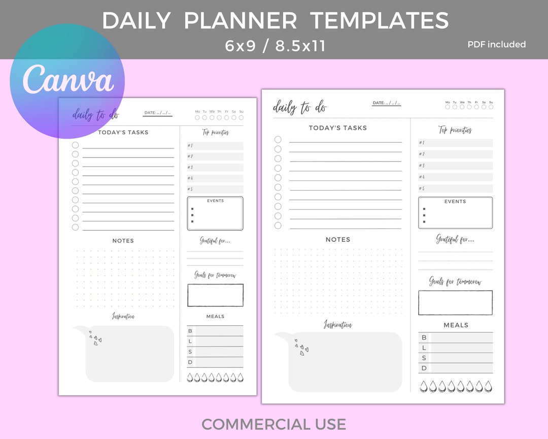 Daily Agenda, Editable Canva Templates, 6x9 and 8.5x11, Incl. Ready to ...