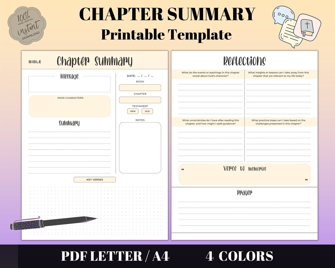 Bible Chapter Summary Printable Template, Bible Chapter Study Journal ...