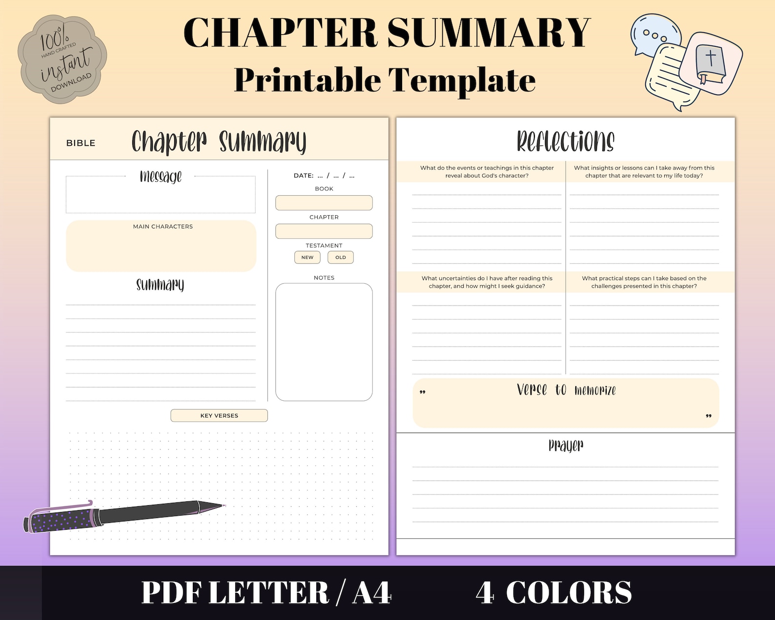 Bible Chapter Summary Printable Template, Bible Chapter Study Journal ...