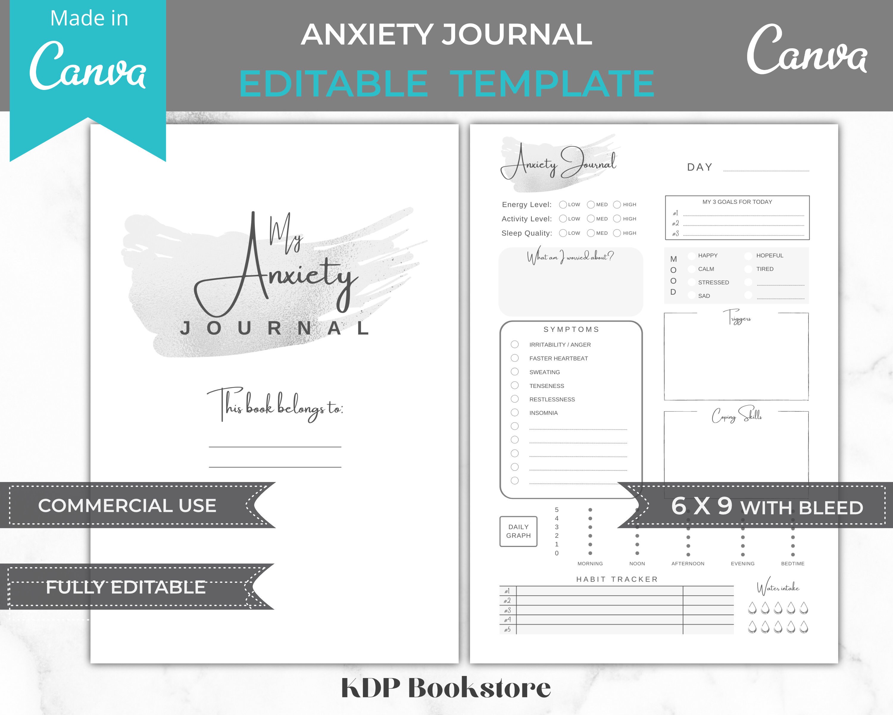 Anxiety Journal KDP CANVA Template, Ediatble Book Interior, Including ...
