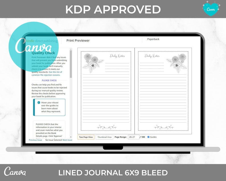 Floral Lined Journal, Canva Template, Editable KDP Interior, Daily ...