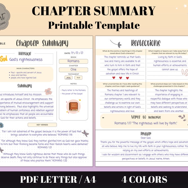 Bible Chapter Summary Printable - Etsy