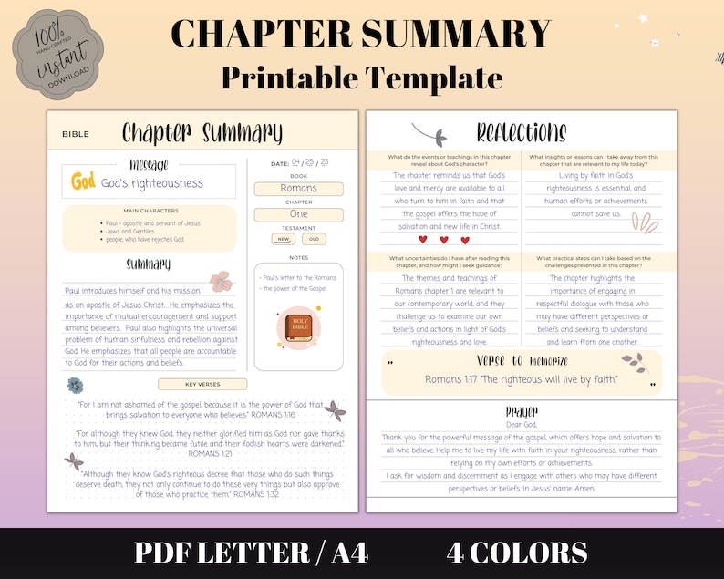 Bible Chapter Summary Printable Template, Bible Chapter Study Journal ...