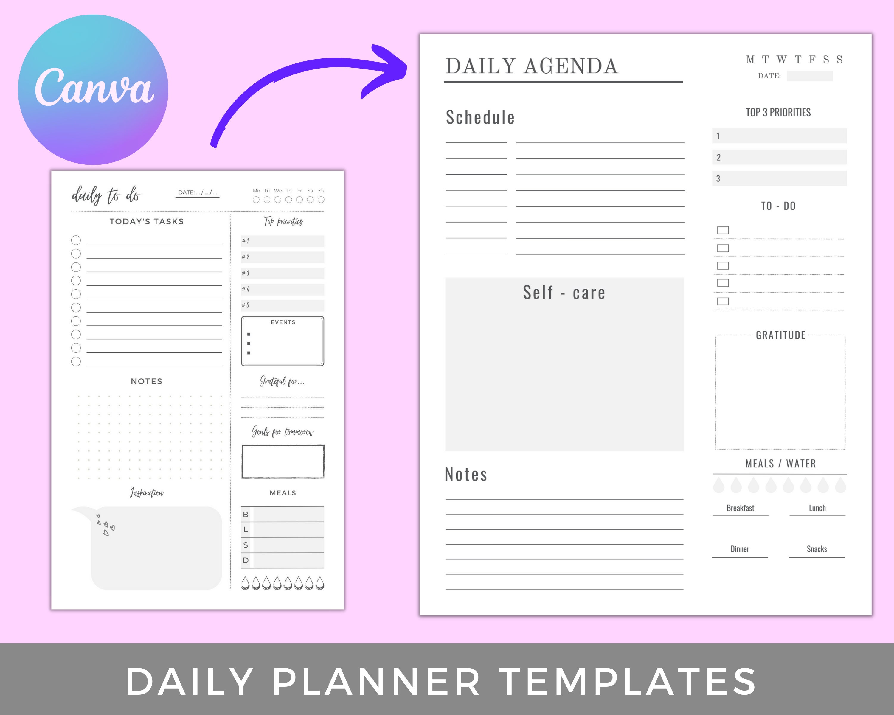 Daily Agenda, Editable Canva Templates, 6x9 and 8.5x11, Incl. Ready to ...