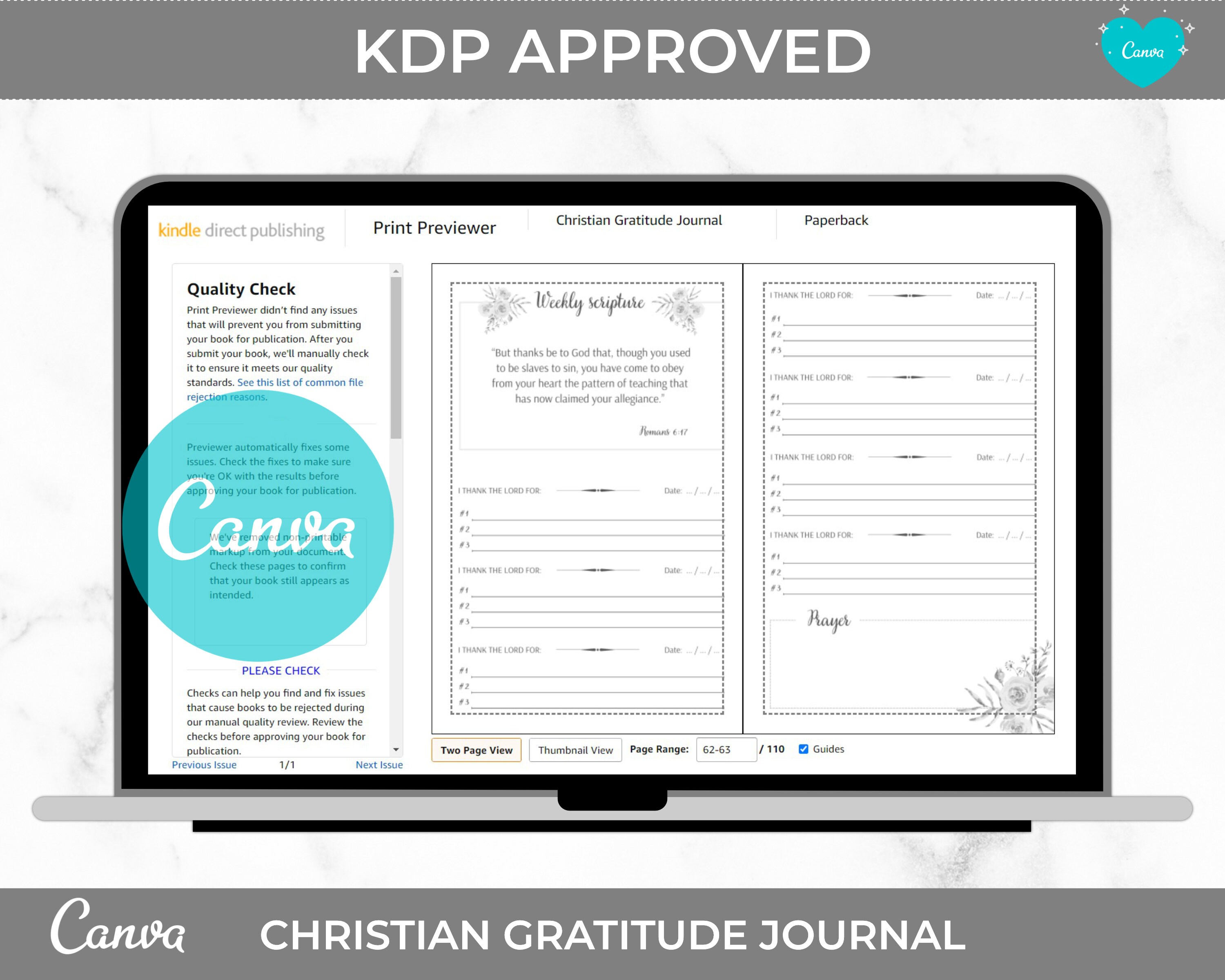 Christian Gratitude Journal Canva Template, Kdp Interior, 6x9 Fully ...