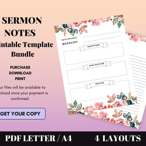 Sermon Notes Printable Template Bundle, Printable Bible Study, Digital ...