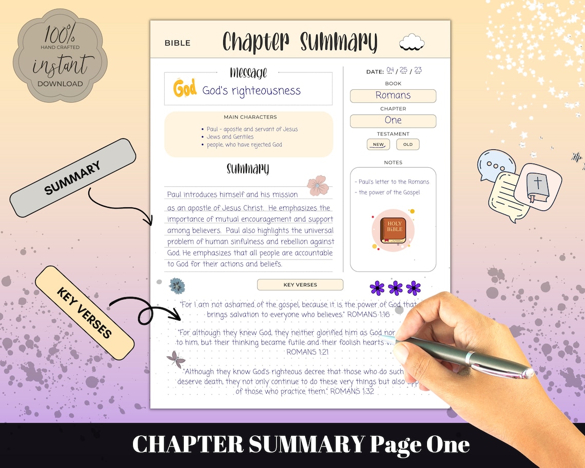 Bible Chapter Summary Printable Template, Bible Chapter Study Journal ...