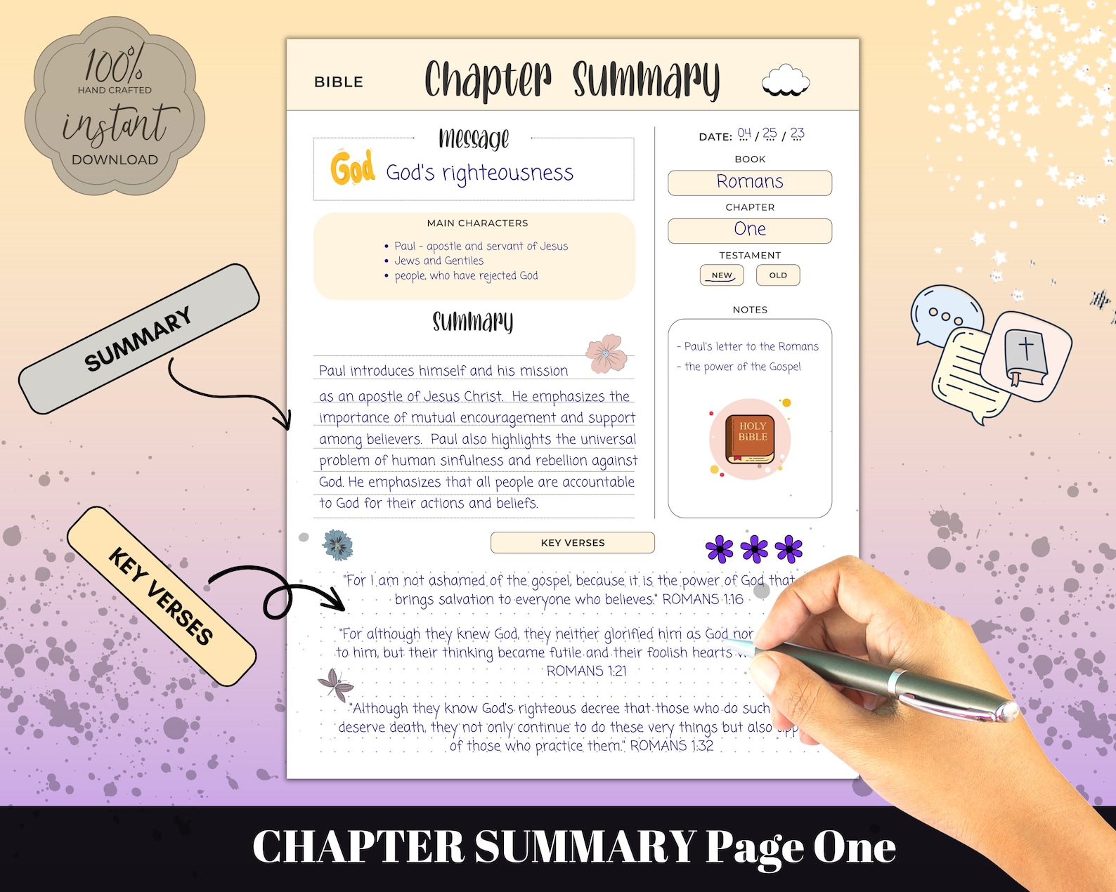 Bible Chapter Summary Printable Template, Bible Chapter Study Journal ...