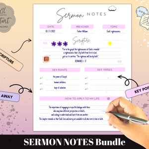 Sermon Notes Printable Template Bundle, Printable Bible Study, Digital ...