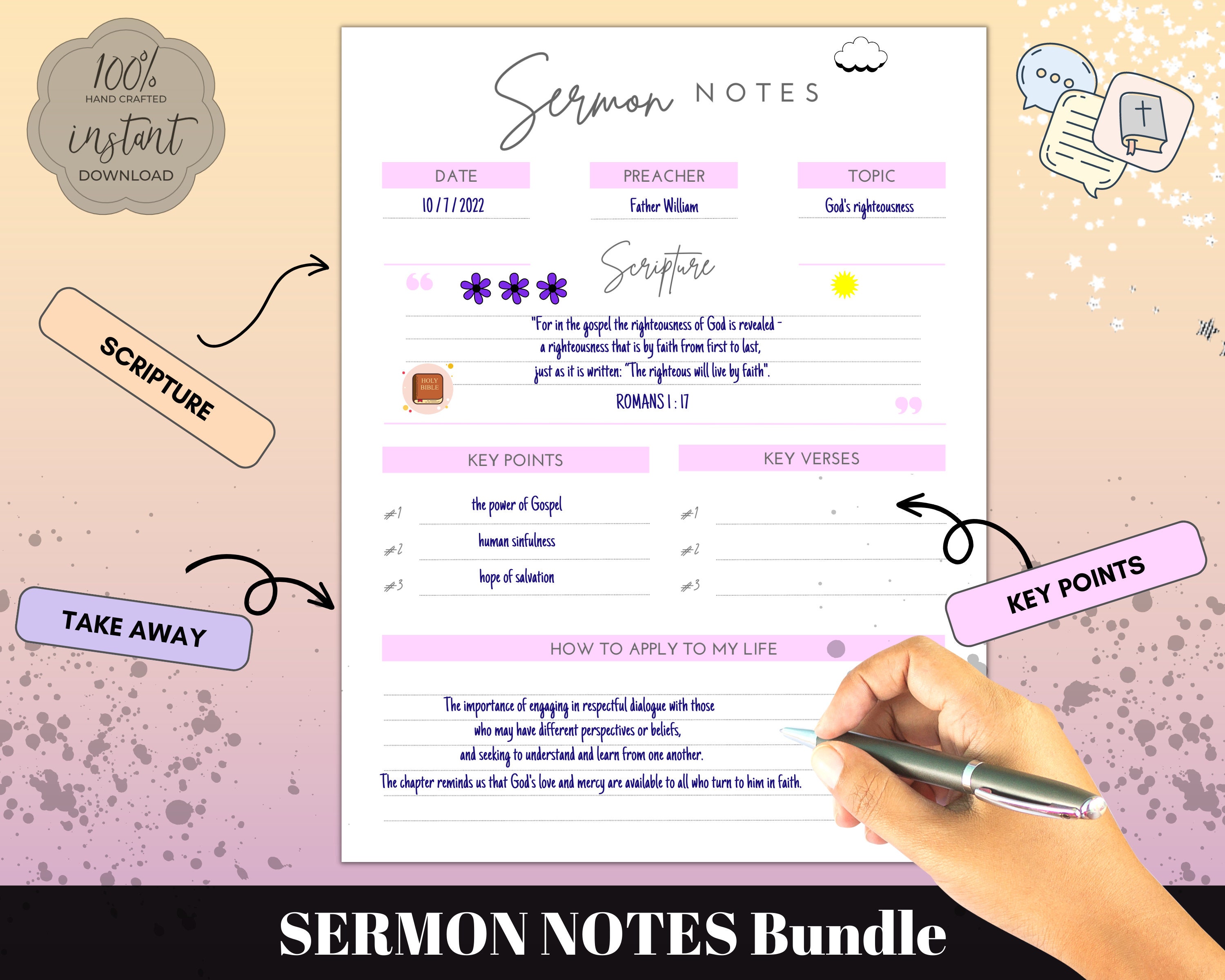 Sermon Notes Printable Template Bundle, Printable Bible Study, Digital ...