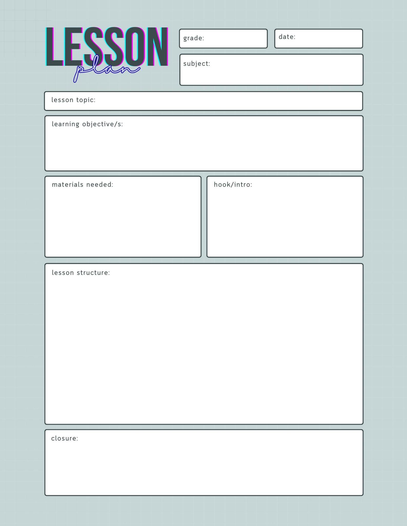 Editable Lesson Plan Template | Printable Teacher Planner - Etsy