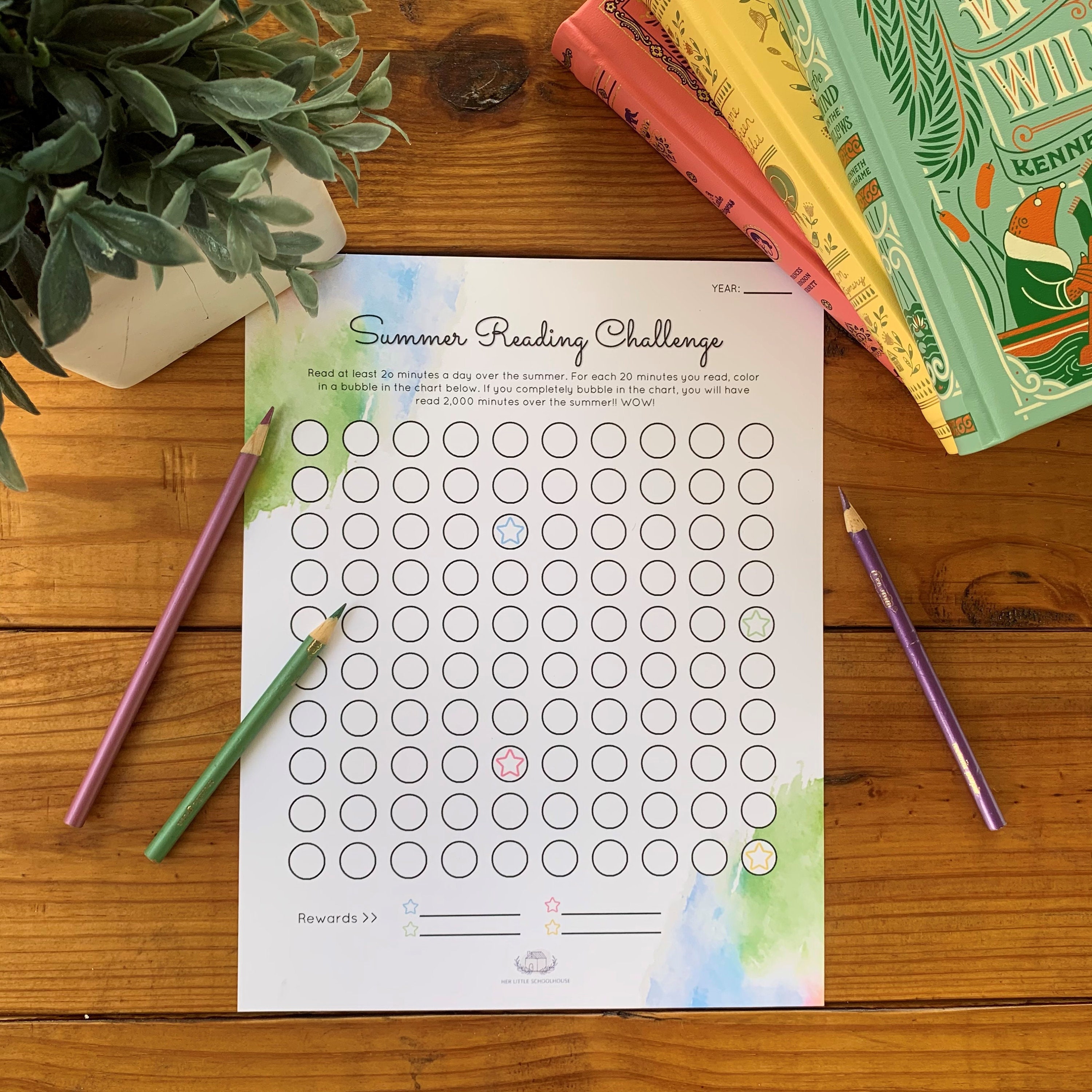Green Watercolor Summer Reading Challenge Chart Instant Download ...