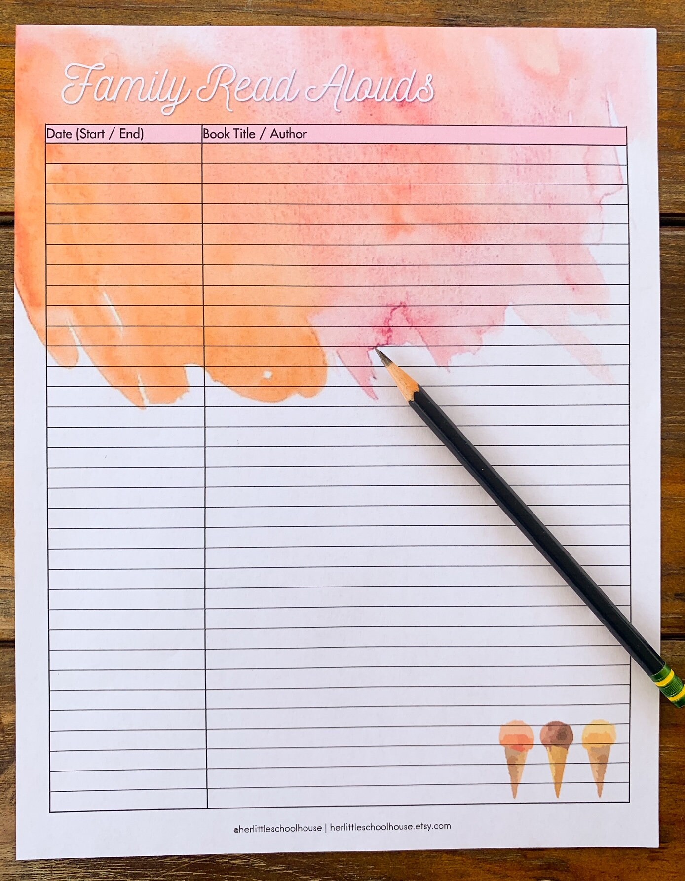 Ice Cream Themed Reading Log Pack: Kids Reading List Family Read Alouds ...