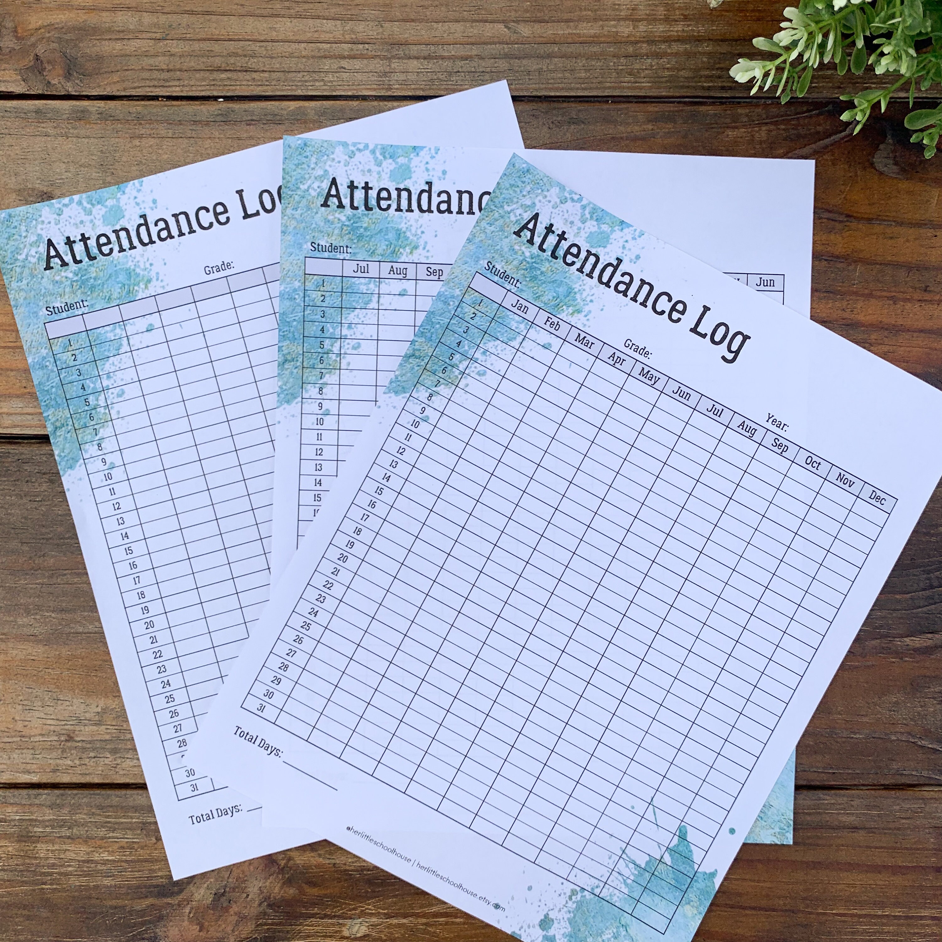 Blue Grunge Attendance Log Homeschool Portfolio Planning Instant ...