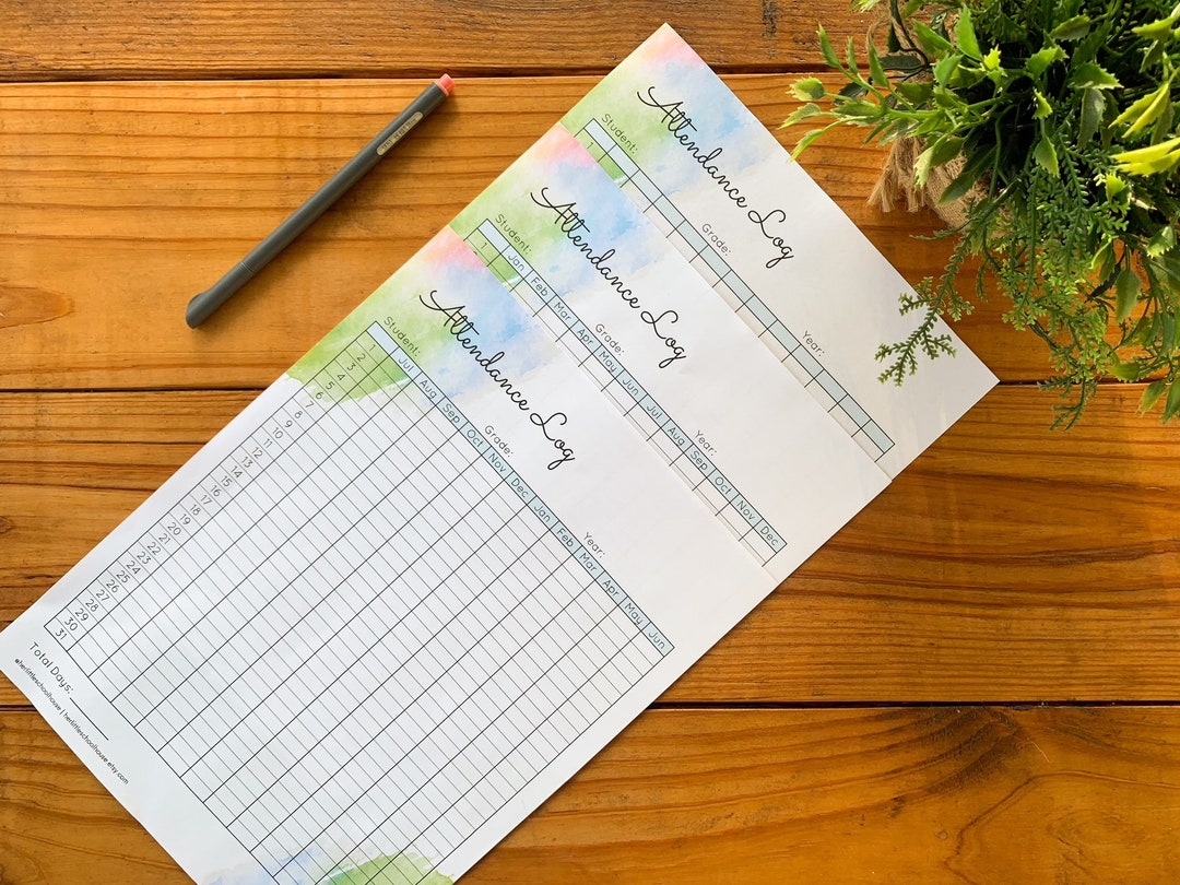Green Watercolor Attendance Log Homeschool Portfolio Planning Instant ...