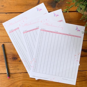 Butterfly Themed Attendance Log Homeschool Portfolio Planning Instant ...