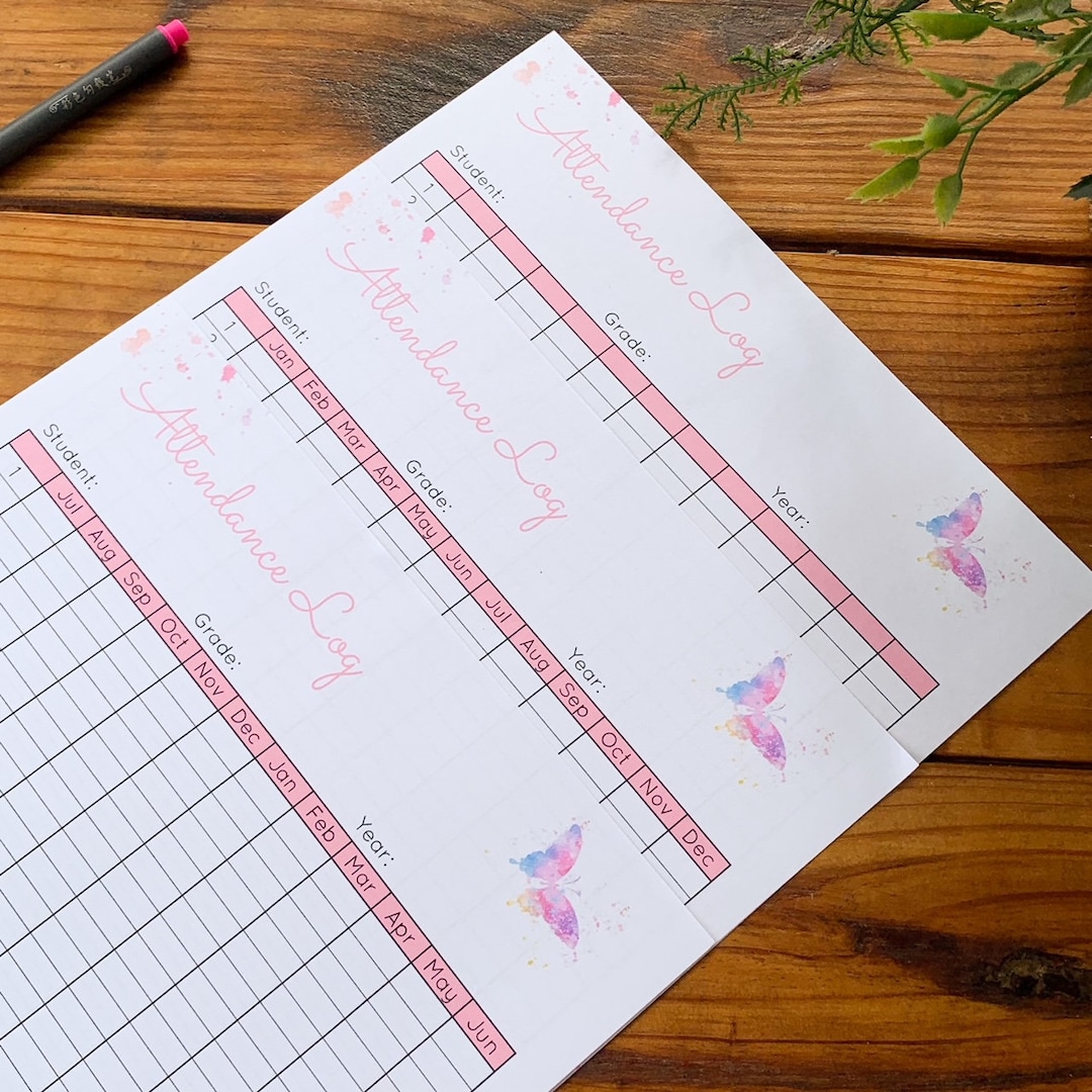Butterfly Themed Attendance Log Homeschool Portfolio Planning Instant ...