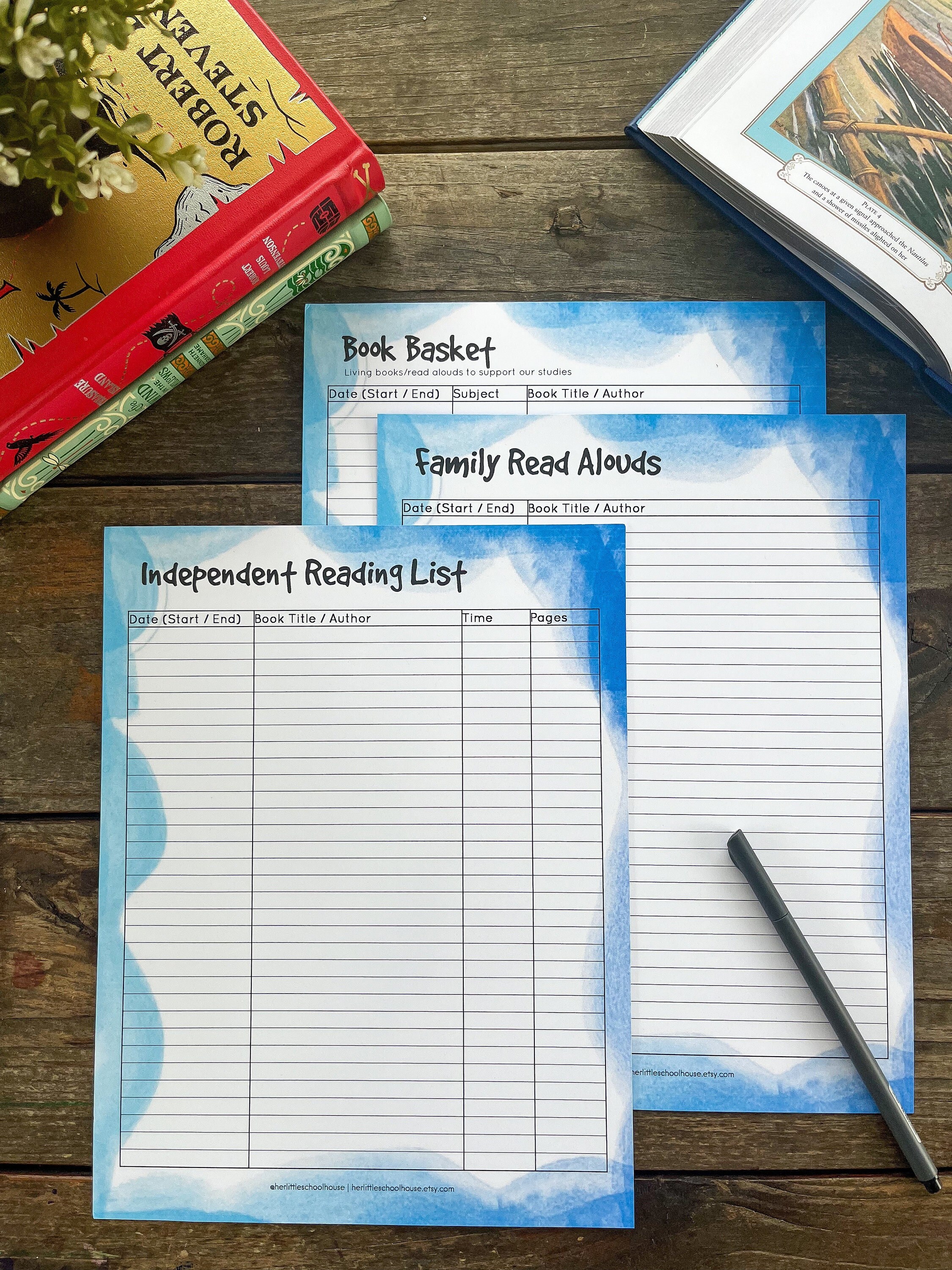 Blue Reading Log Pack: Kids Reading List Family Read Alouds Book Basket ...