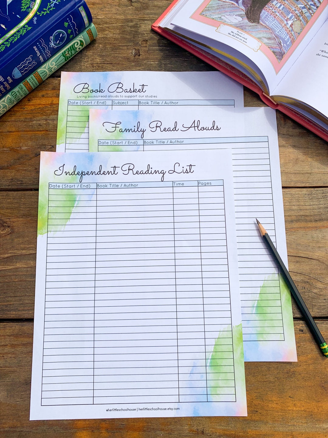 Green Watercolor Reading Log Pack: Kids Reading List Family Read Alouds ...