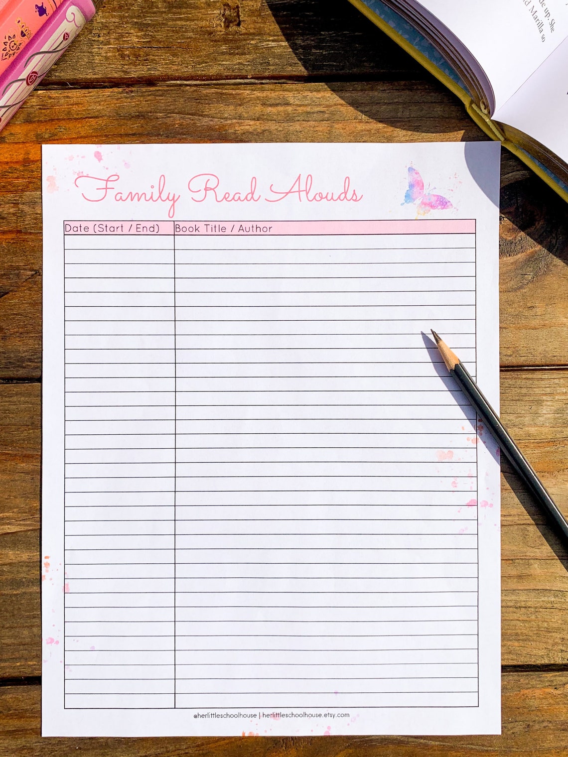 Butterfly Themed Reading Log Pack: Kids Reading List Family Read Alouds ...