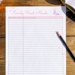 Butterfly Themed Reading Log Pack: Kids Reading List Family Read Alouds ...