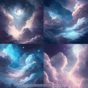 Cloudscapes Digital Papers, Collage Paper, Clouds Clip Art, Printable ...