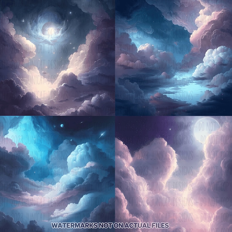 Cloudscapes Digital Papers, Collage Paper, Clouds Clip Art, Printable ...