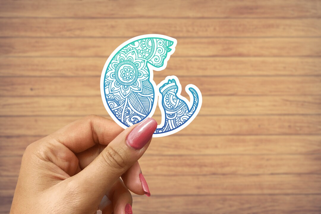 Cat Mandala Sticker, Sticker for Cat Lover, Kitten Sticker, Boho Decor ...