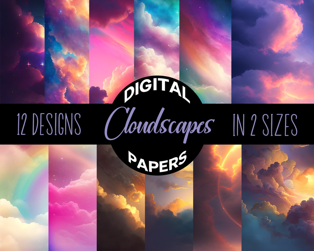Cloudscapes Digital Paper Pack, Collage Paper, Clouds Clip Art ...